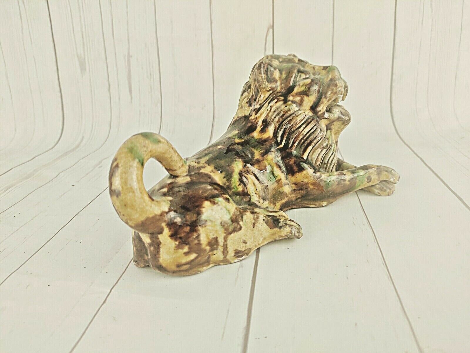 Vintage Male Lion Hand Made Painted Ceramic Figurine Old Porcelain Lion ...