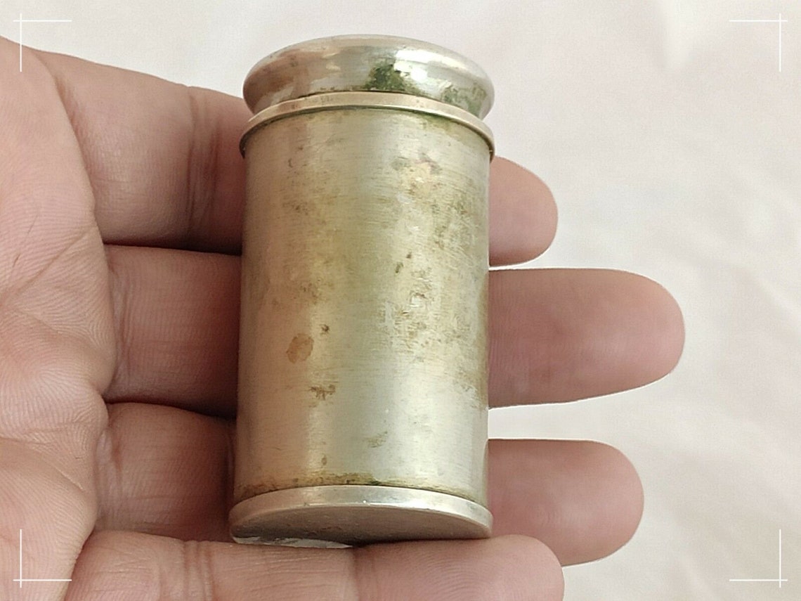 Vintage Handcrafted Brass Opium Tobacco Box, Antique Cylindrical Bronze ...