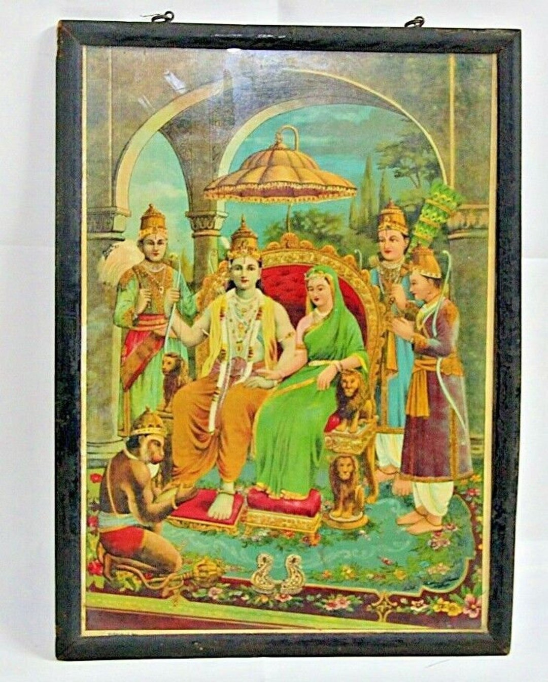 Vintage Lithograph Print of Ram Darbar by Ravi Verma Press in Wooden ...