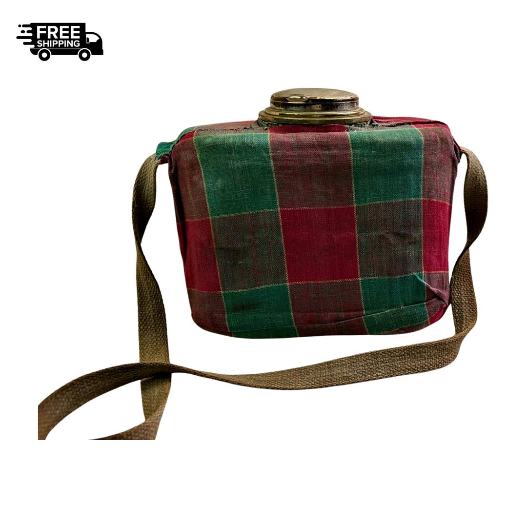 Antique Brass and Zinc Water Flask – Vintage Cloth-covered Collectible ...