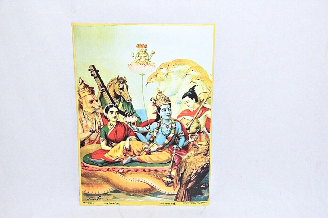 Raja Ravi Varma Reprint of Vishnu Reclining on the Snake Shesha Indian ...