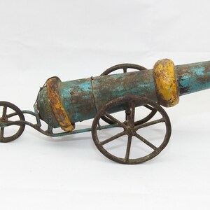 Vintage Painted Cannon Decor - Old Tin Metal Toy 15 Inch - Unique ...