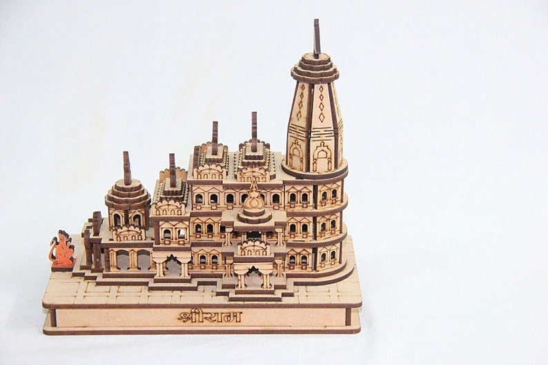 Exquisite Hand-carved Wooden Ram Mandir Model, 3D Ayodhya Temple Decor ...