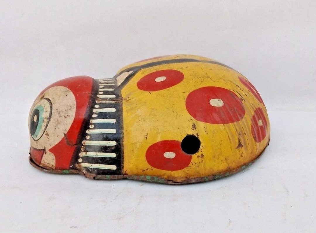 Vintage Tin Toy Wind up Lady Beetle Red Yellow Litho Print Antique ...