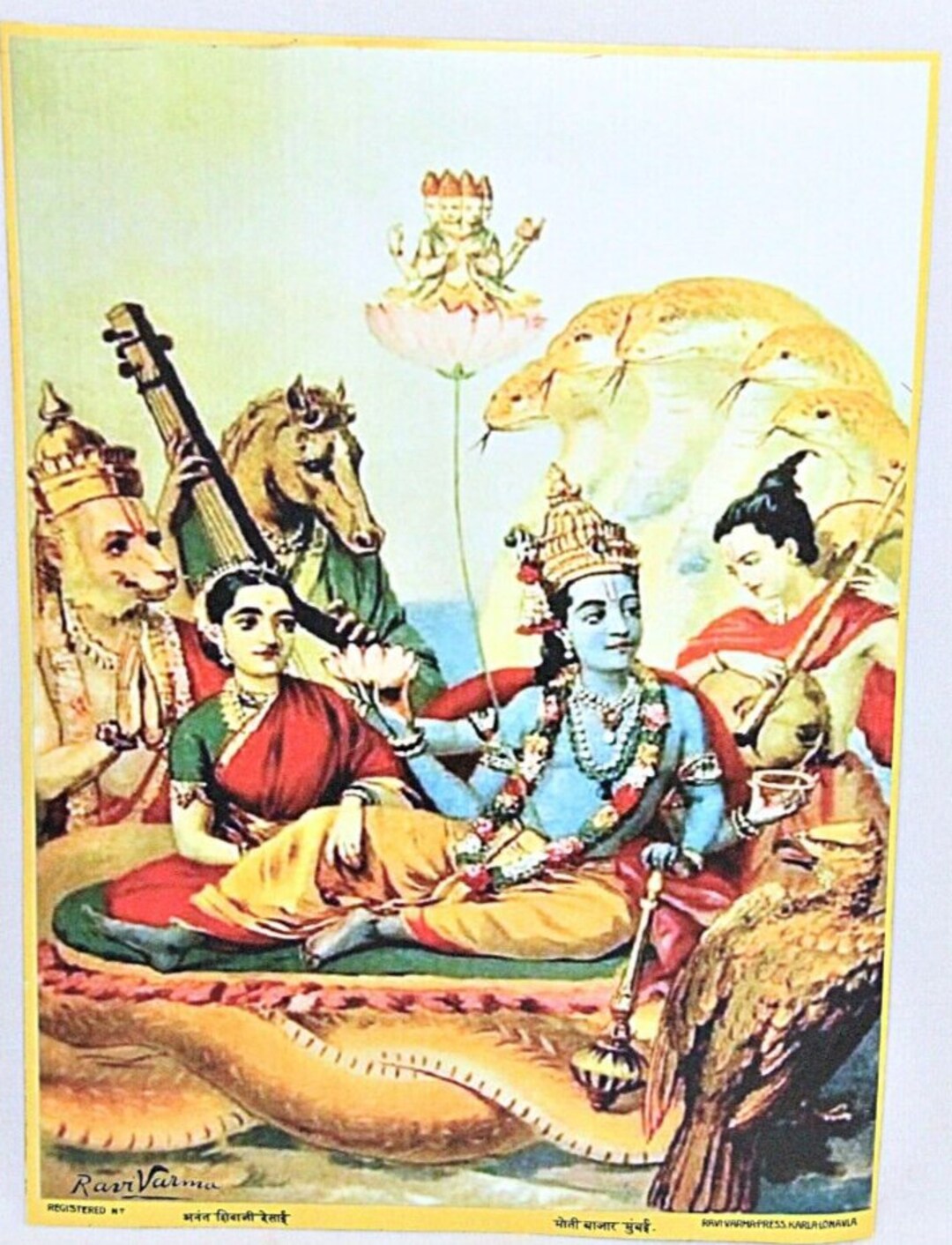 Raja Ravi Varma Reprint of Vishnu Reclining on the Snake Shesha Indian ...