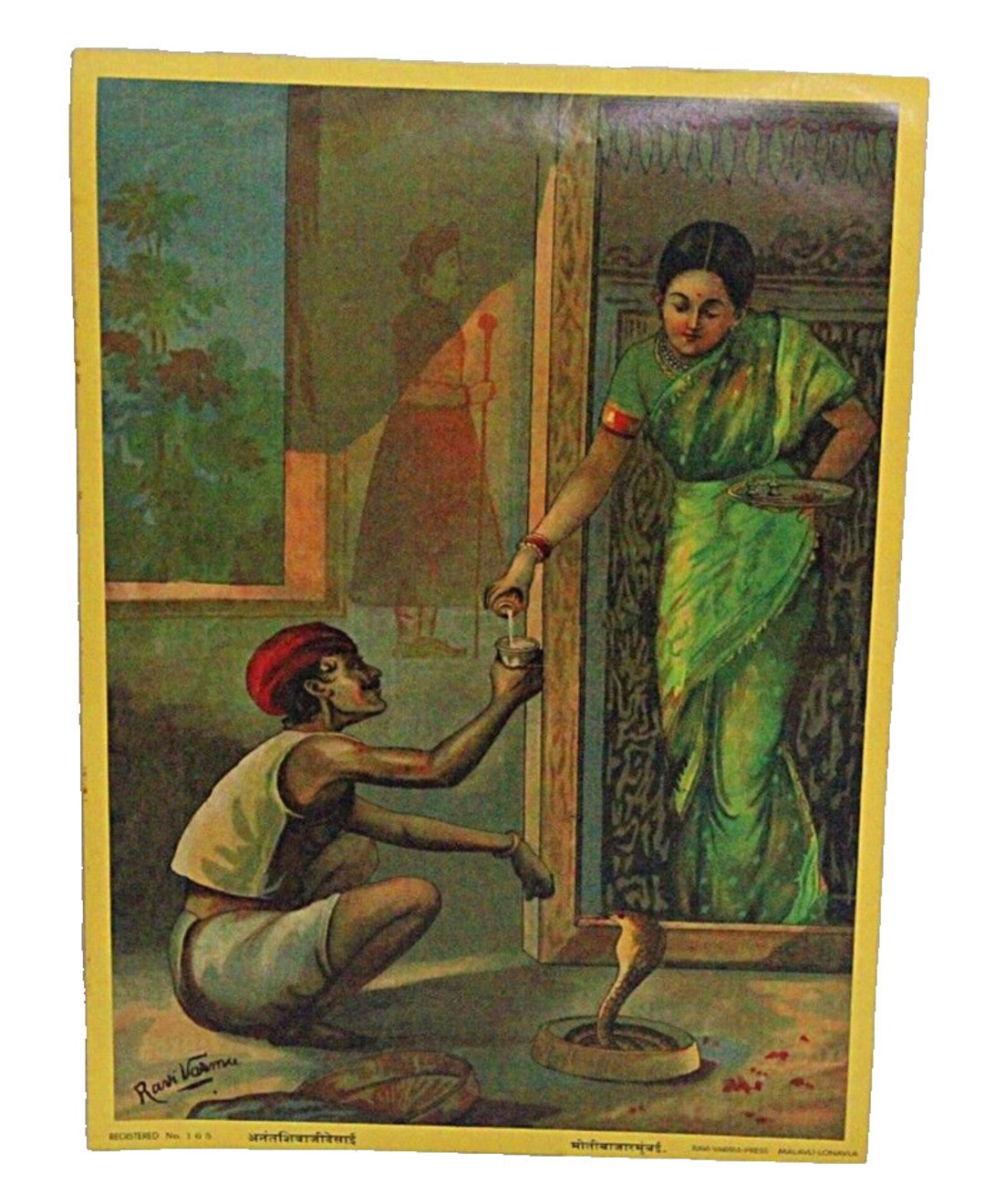 Stunning Raja Ravi Varma Lithograph Art Re-print Naag Pujan Inspired by ...