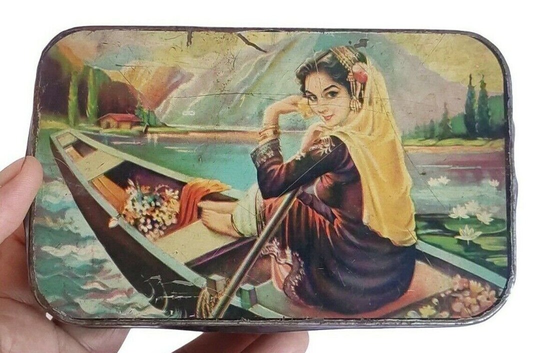 Old Vintage ''ravalgaon Sweet'' Adv Lady With Boat Litho Print Tin Box ...