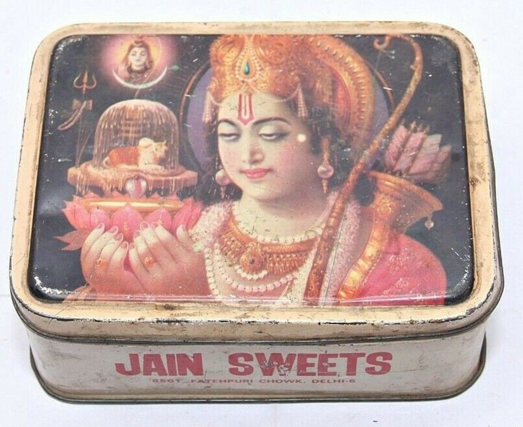 1960s Vintage Lord Rama Worshipping Lord Shiva Litho Tin Box Jain ...