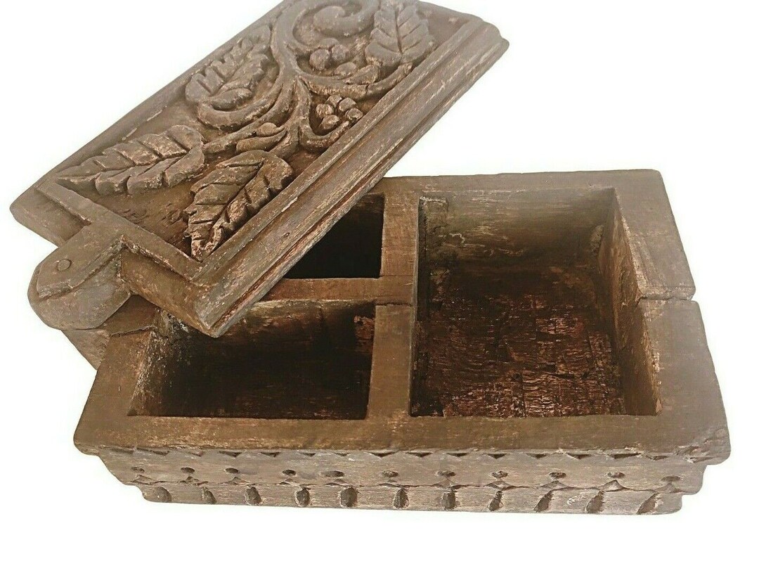 Antique Wooden Spice Box From India With Beautiful Carving Collectible ...