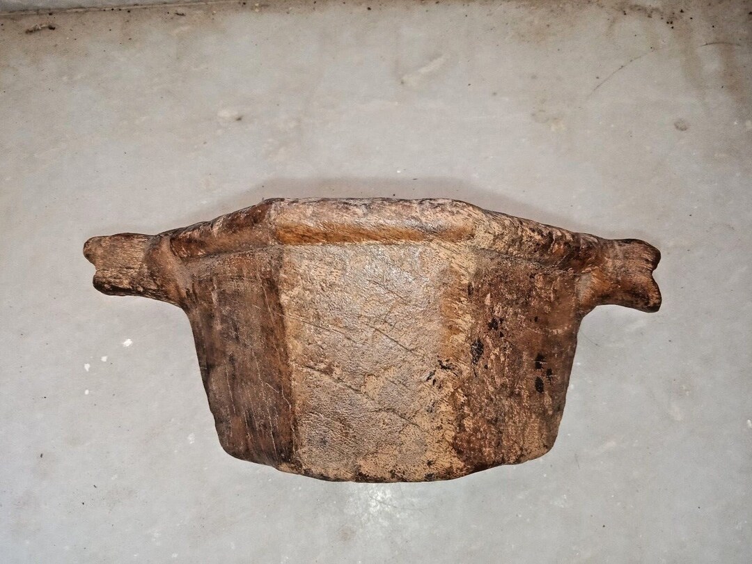 Vintage Hand Carved Wooden Opium Water Pot Indian Bowl Mortar Kharal ...