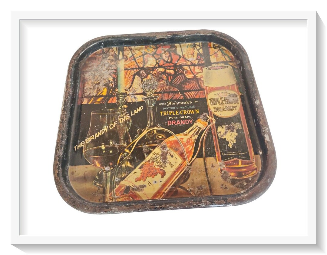 Vintage Triple Crown Grape Brandy Tin Tray, Mohan Meakin Retro Serving ...