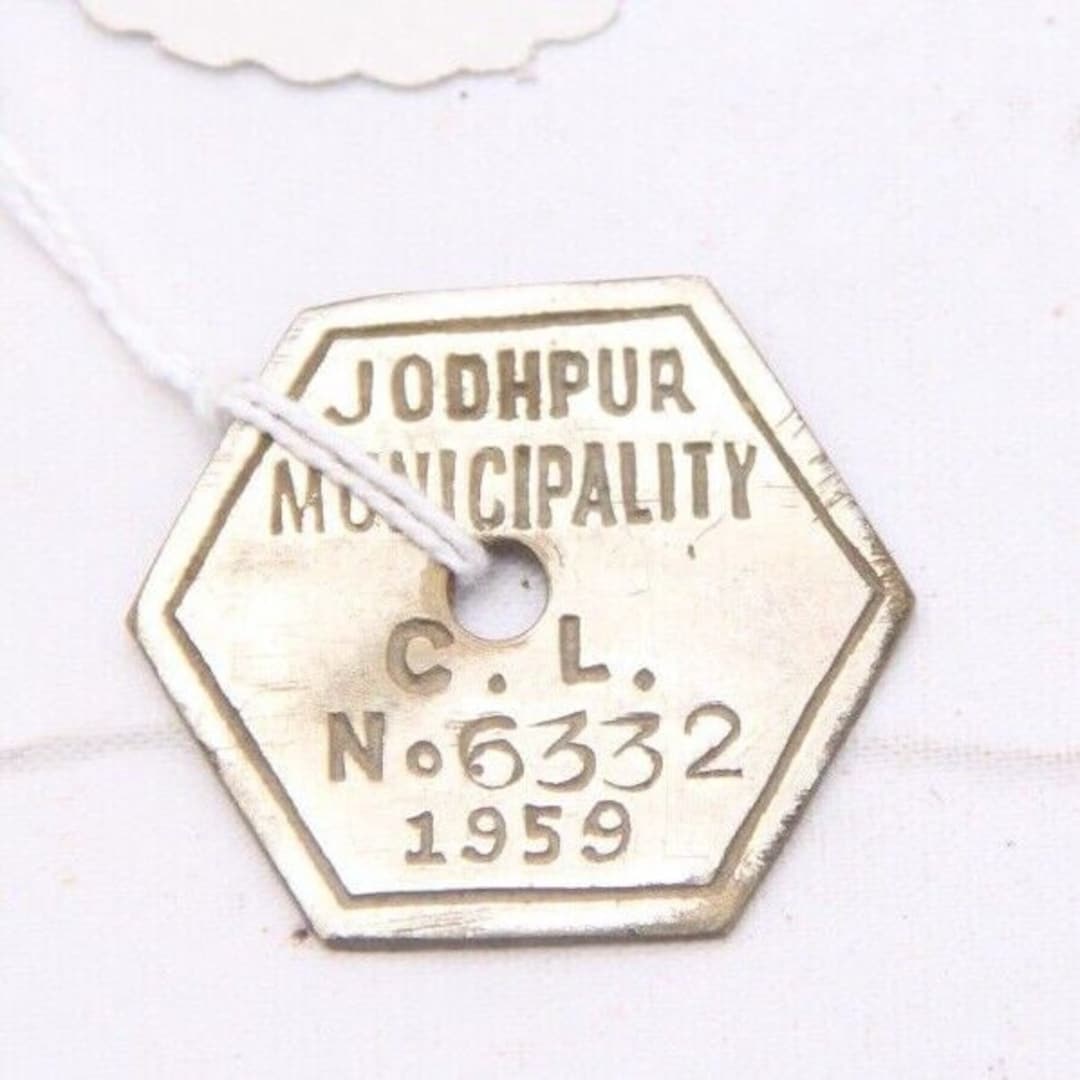1959 Vintage Jodhpur Brass Cycle License Tax Token India, Unique ...