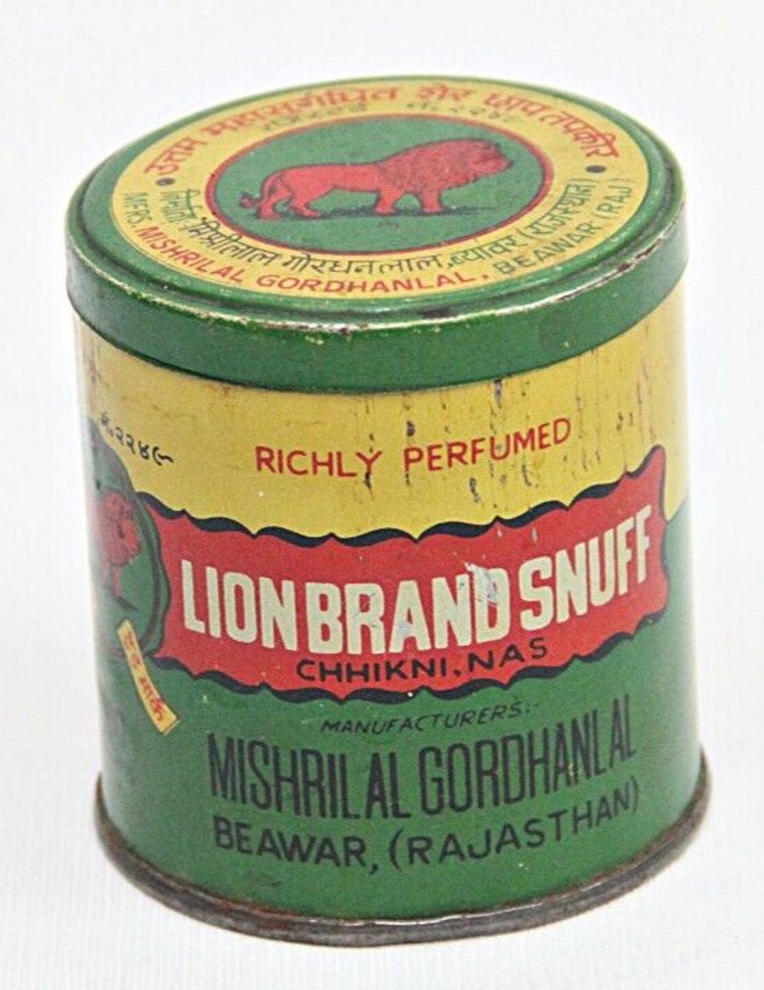 Old Vintage Lion Brand Snuff Chhikni, NAS Tin Box Richly Perfumed Empty ...