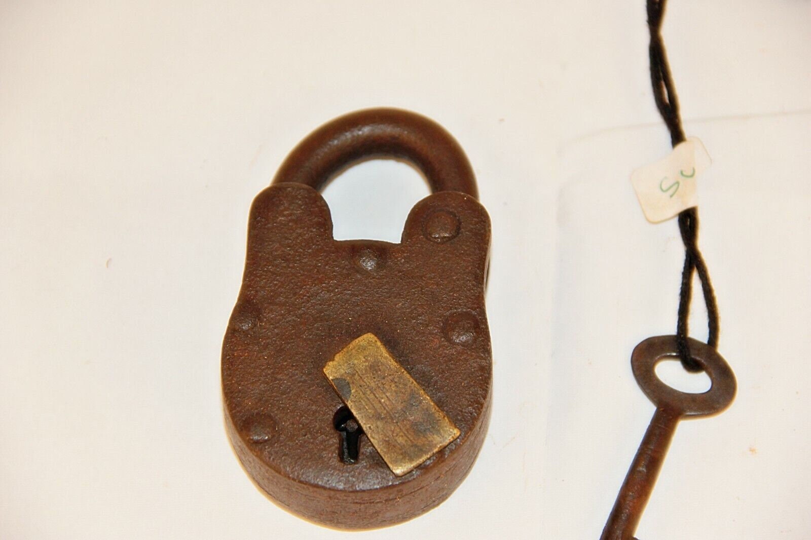 Vintage Old Solid Iron Lock & Key Brass Tag Antique Padlock Collectible ...