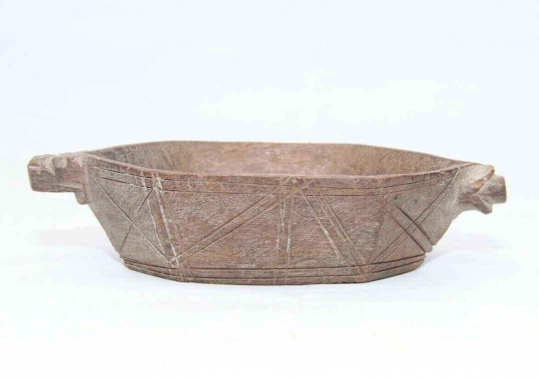 Vintage Wooden Kharal Mortar Bowl, Hand Carved Opium Water Pot, Boat ...