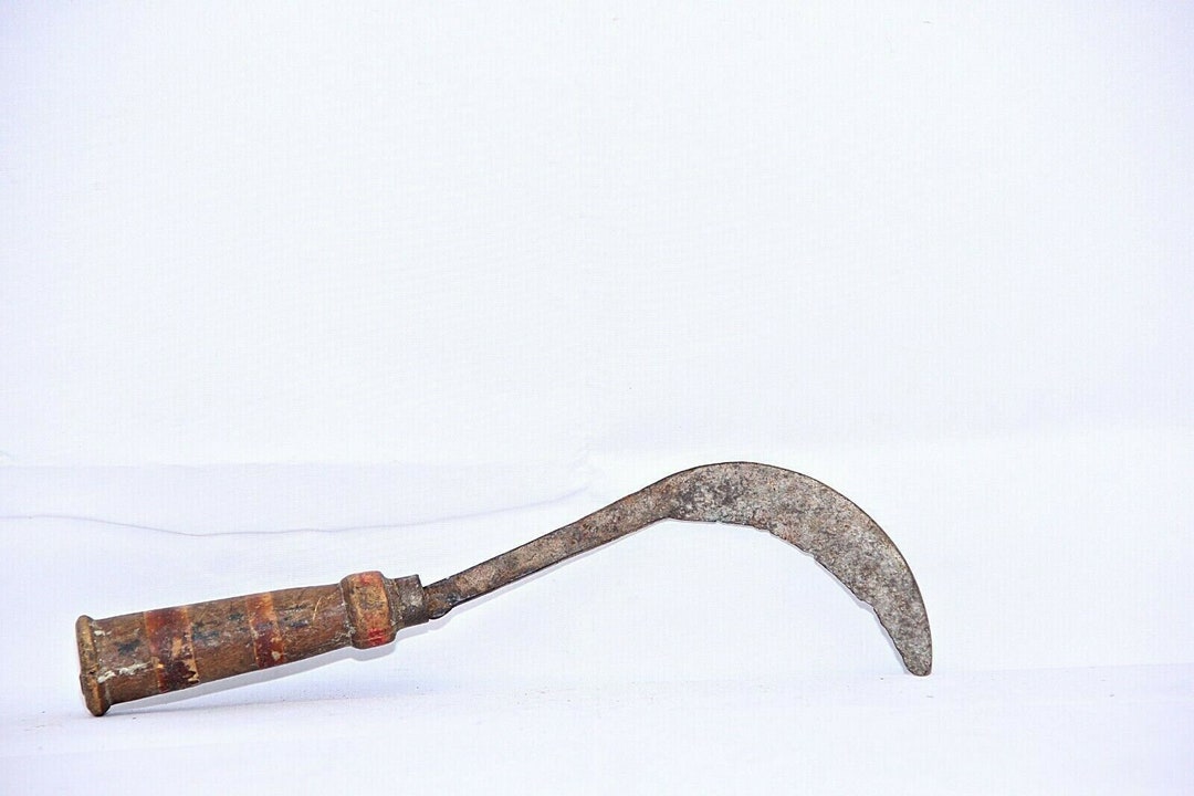 Handmade Vintage Grass Weed Cutter Scythe Sickle Painted Wooden Handle ...