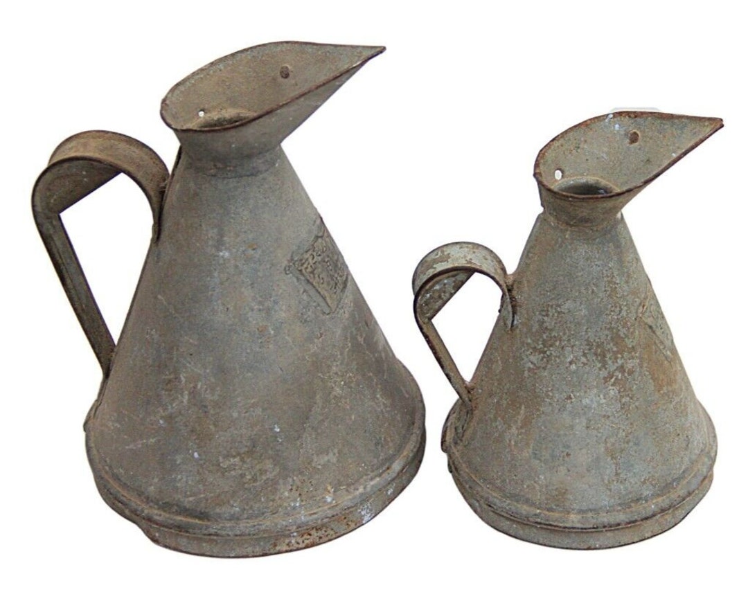 Retro Petrol & Oil Tin Pitcher Set Vintage Duo Authentic Jug Cans ...