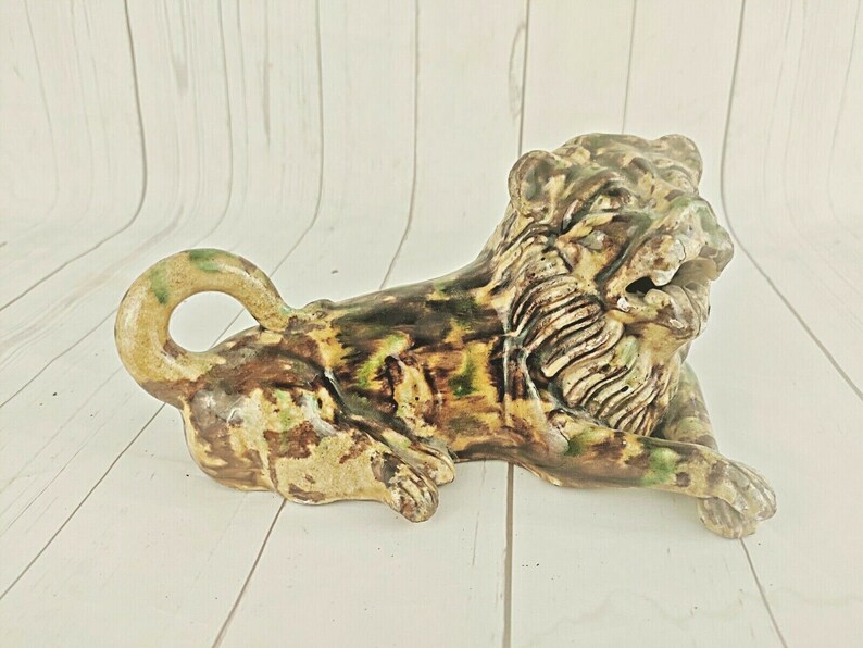 Vintage Male Lion Hand Made Painted Ceramic Figurine Old Porcelain Lion ...