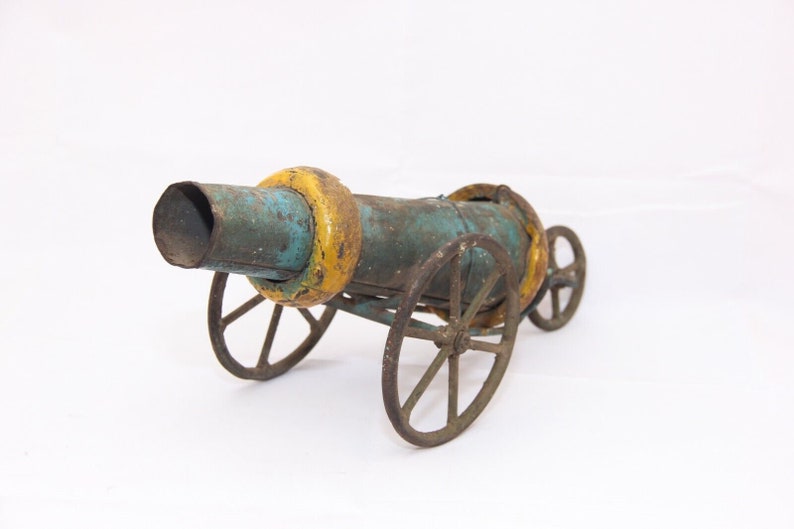 Vintage Painted Cannon Decor Old Tin Metal Toy 15 Inch Unique Rustic ...