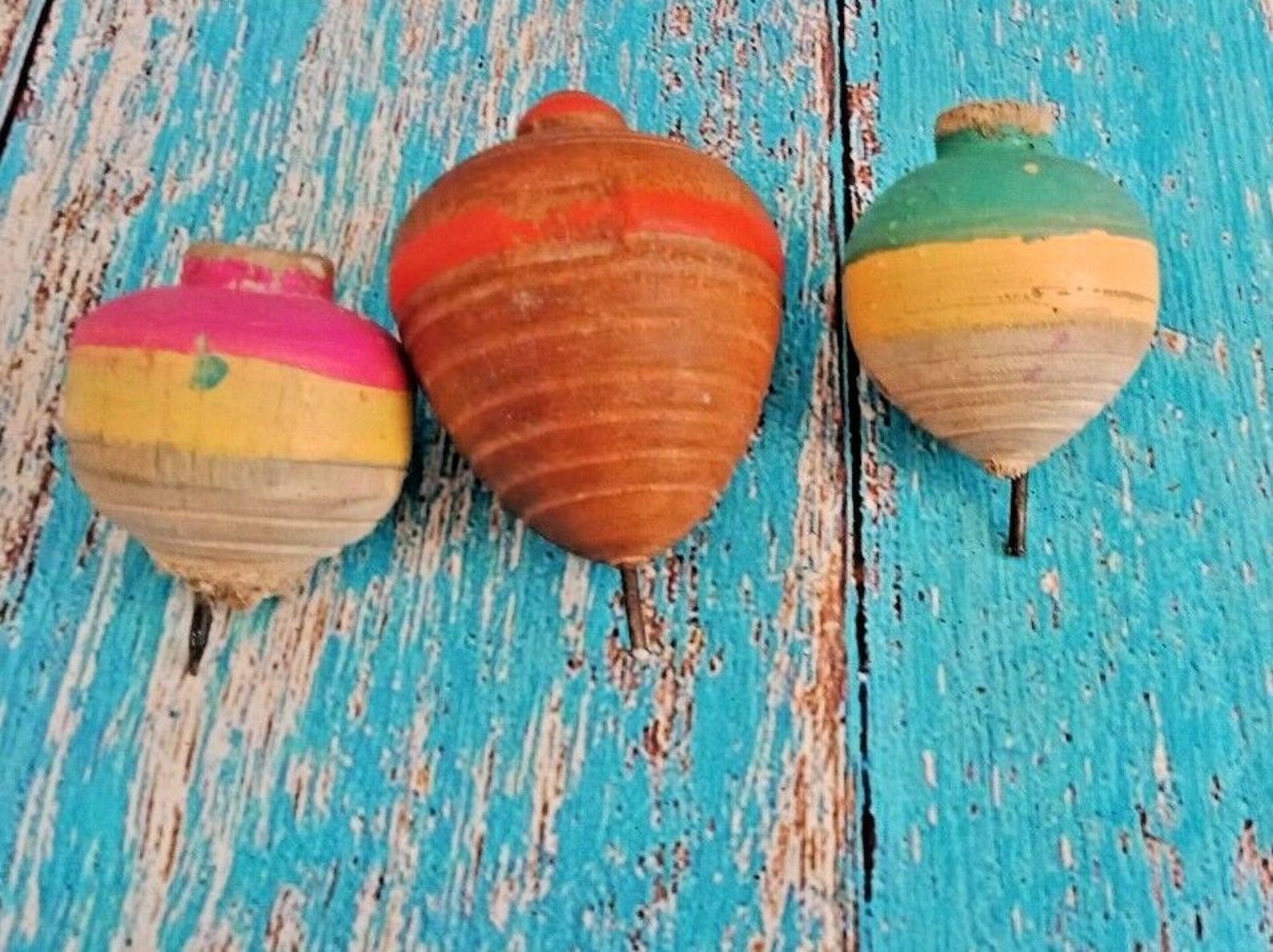 Vintage Hand-painted Lattu Spinning Tops: Traditional Indian Game Set ...