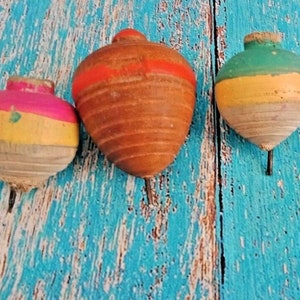 Traditional Indian Lattu Game Set of 3 Vintage Hand-painted Wooden ...