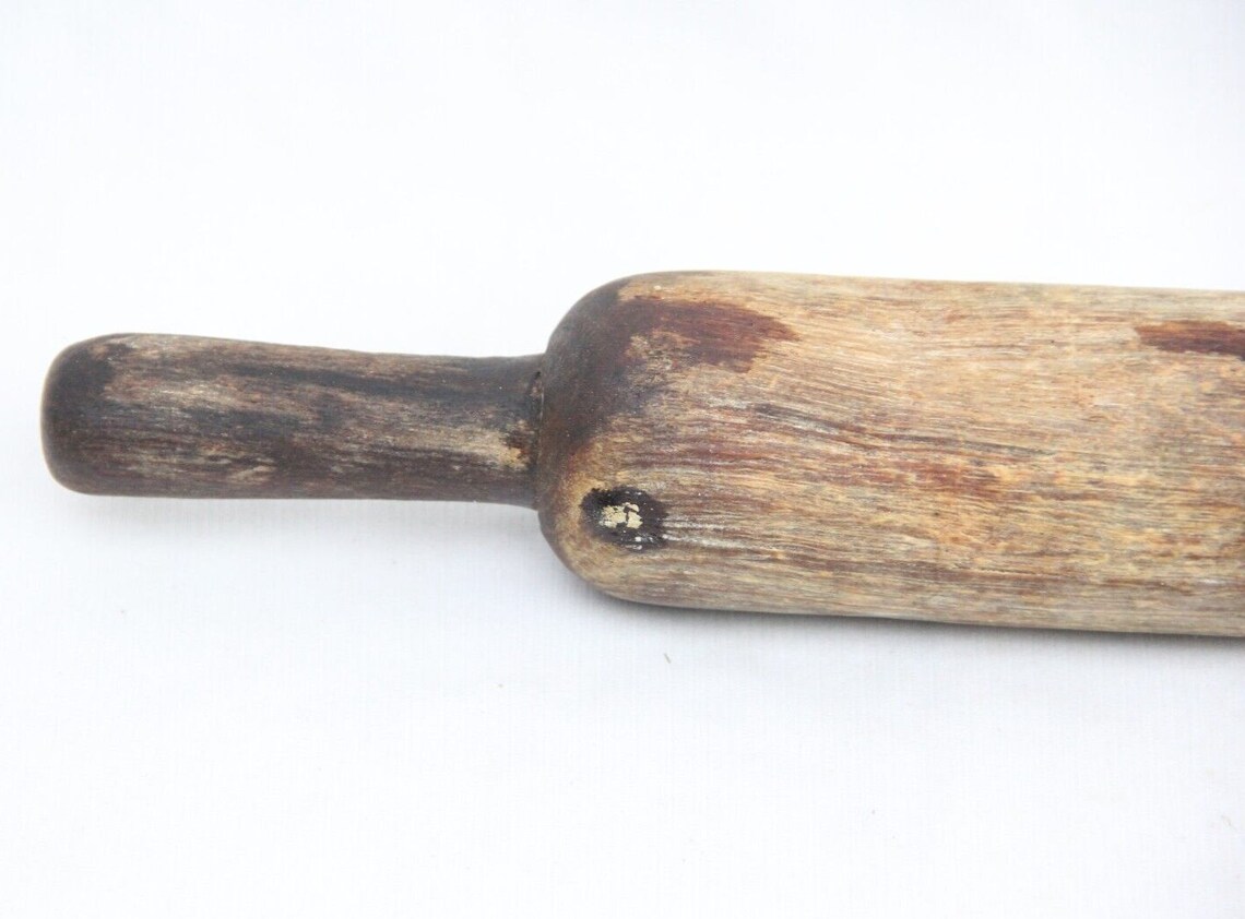 Old Antique Wooden Painted Chapati Rolling Pin Belan Velan Kitchen Tool ...