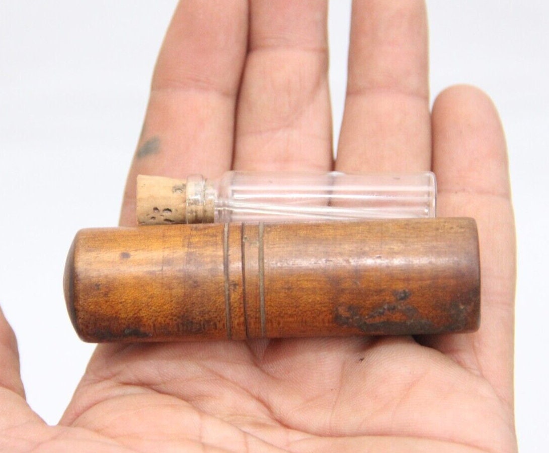 Vintage Old Rare Glass Surma Dani Eyeliner Surmadani With Wooden