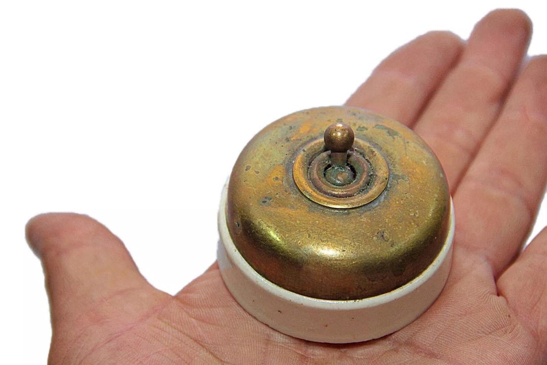 Antique Brass and Ceramic Electric Switch Vitreous British Made ...