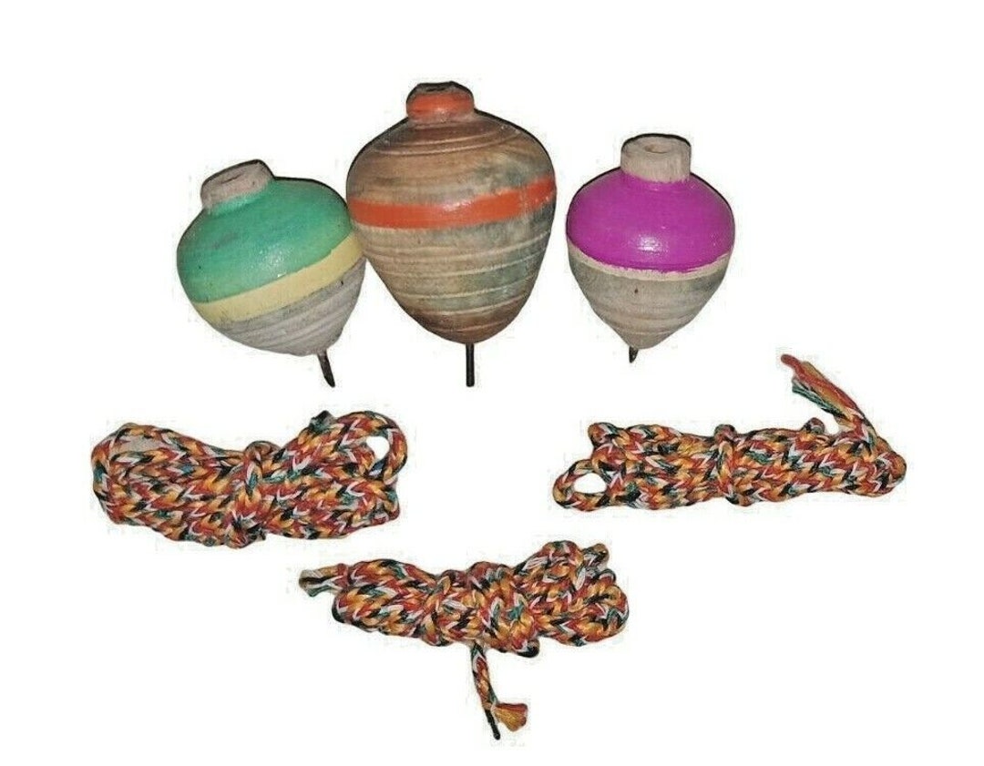 Vintage Hand-painted Lattu Spinning Tops: Traditional Indian Game Set ...