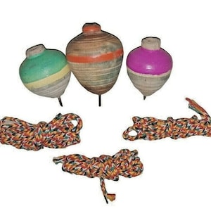 Traditional Indian Lattu Game Set of 3 Vintage Hand-painted Wooden ...