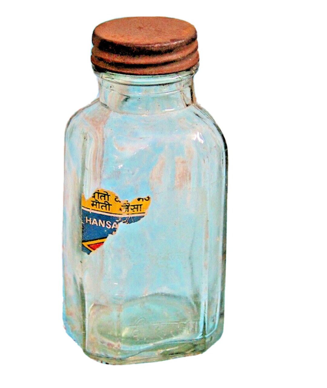 Indian Vintage Tooth Powder Heavy Thick Glass Bottle Decorative ...