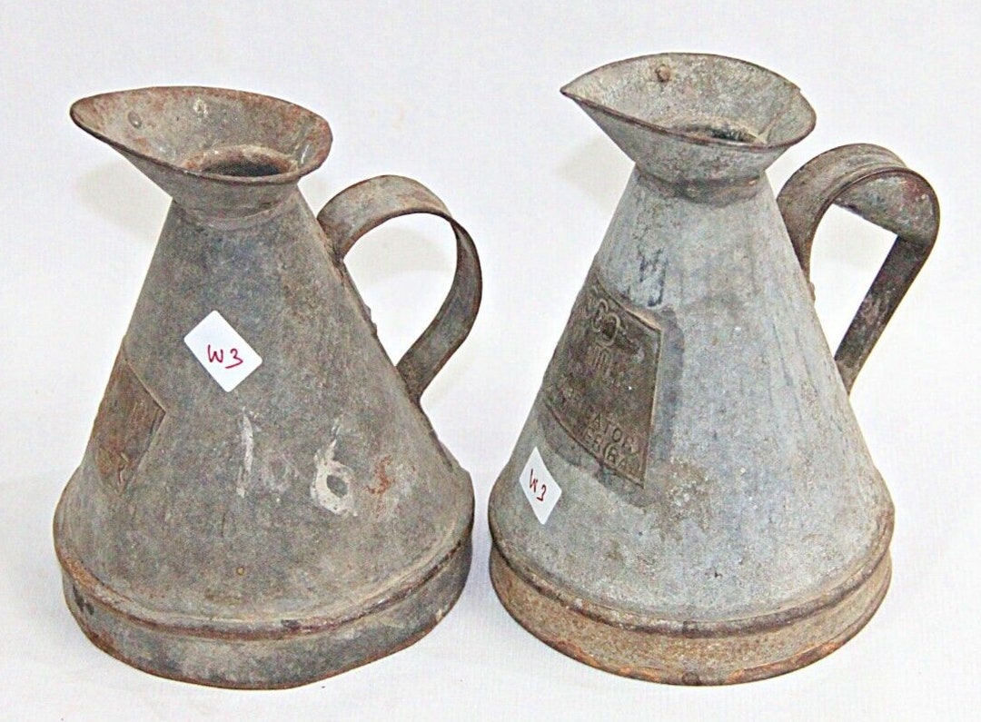 Rare Old Vintage Tin Fuel Pitcher Oil Jug and Petrol Measuring Jug ...