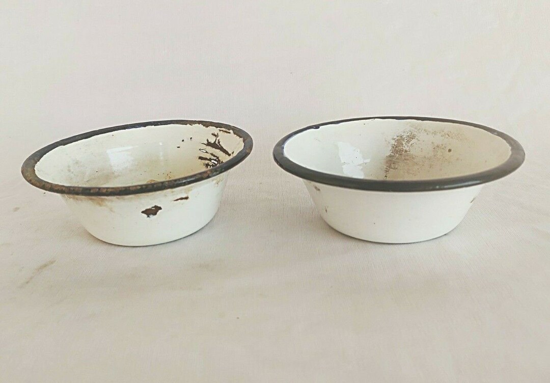 Rare Vintage Porcelain Enamel Metal Round Bowl From India, Rustic ...