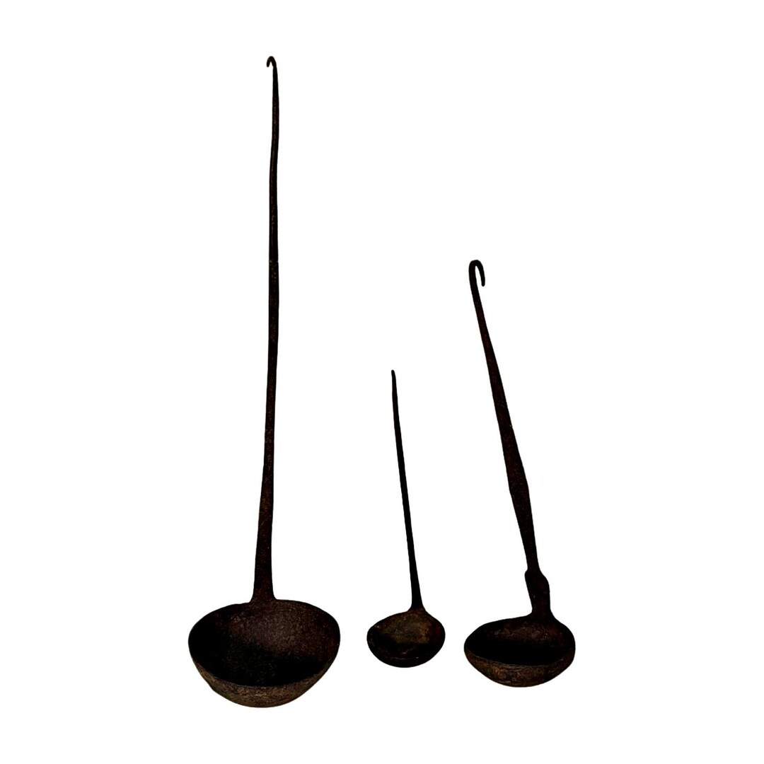 Vintage Handcrafted Iron Oil Soup Ladle Spoon Traditional Indian ...