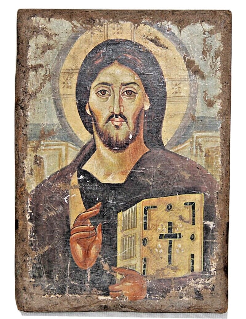 Old Famous Painting of Jesus the Christ With Bible on Wooden Board ...