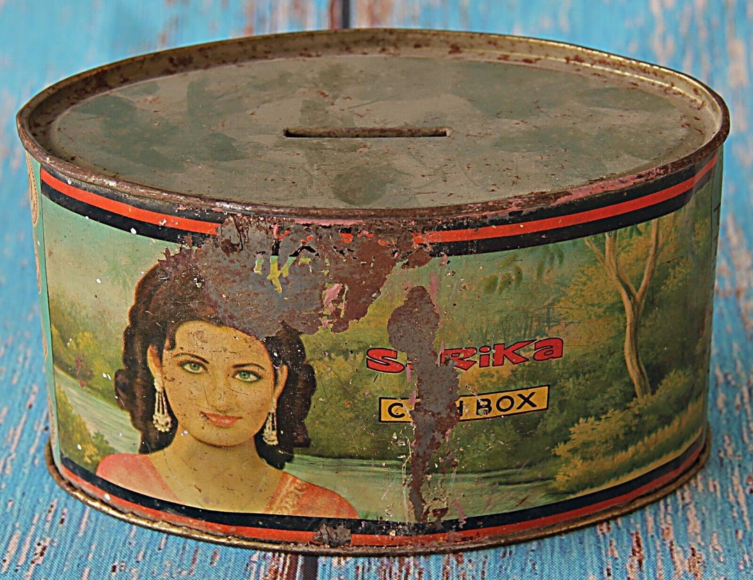 Vintage Sarika Tin Coin Box: Collectible Indian Tinware - Etsy