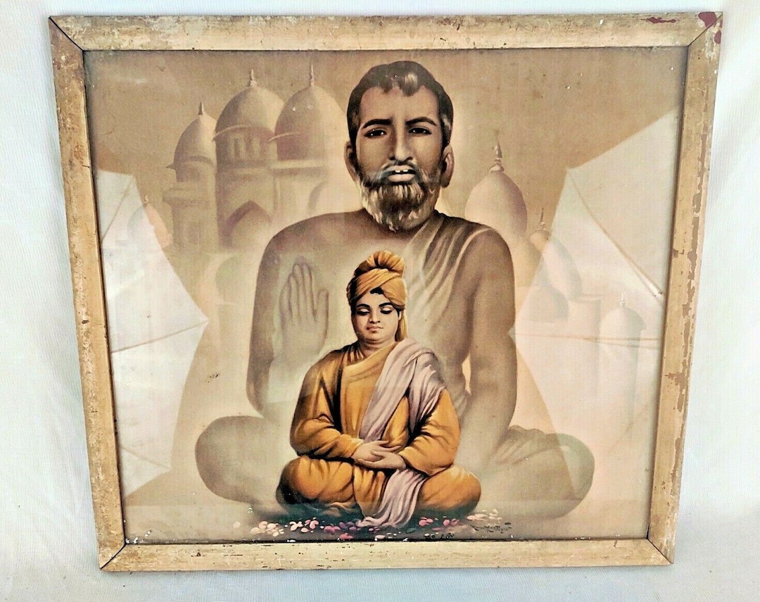 Authentic Vintage Guru Litho Art Print in Wooden Frame With Glass Cover ...