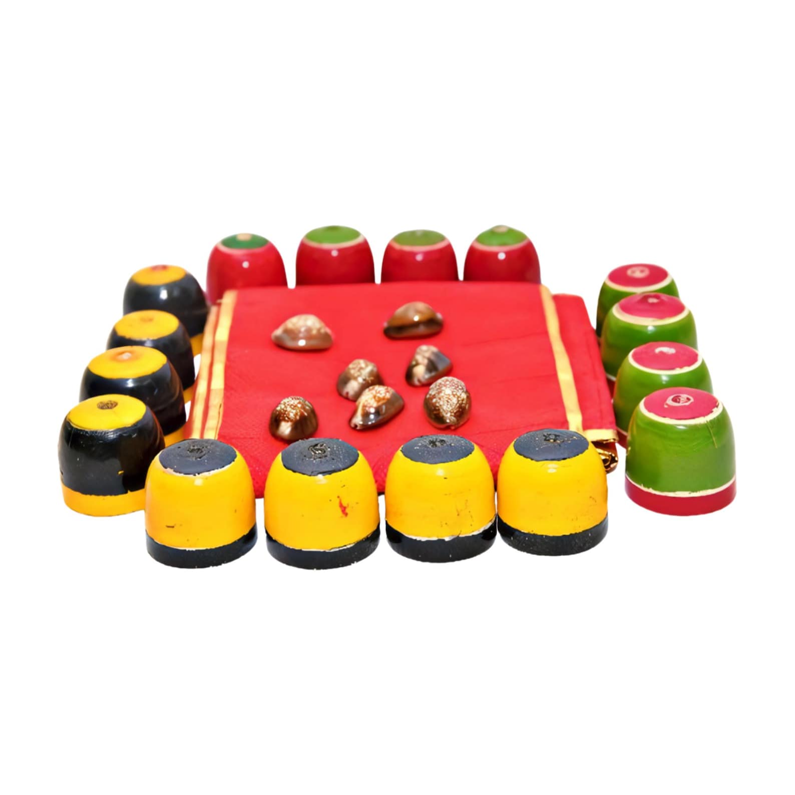 Handmade Chaupar Pachisi Game Set: Cloth Board, Wooden Pawns & Cowrie ...