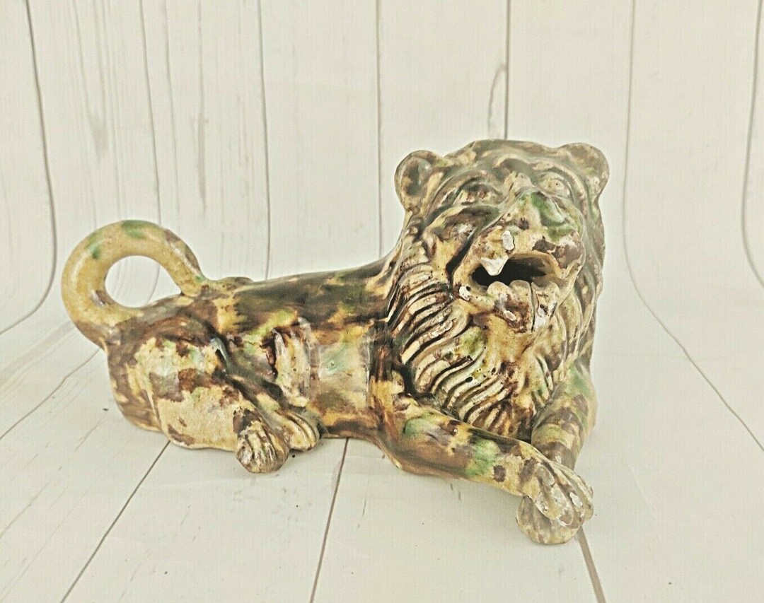 Vintage Male Lion Hand Made Painted Ceramic Figurine Old Porcelain Lion ...