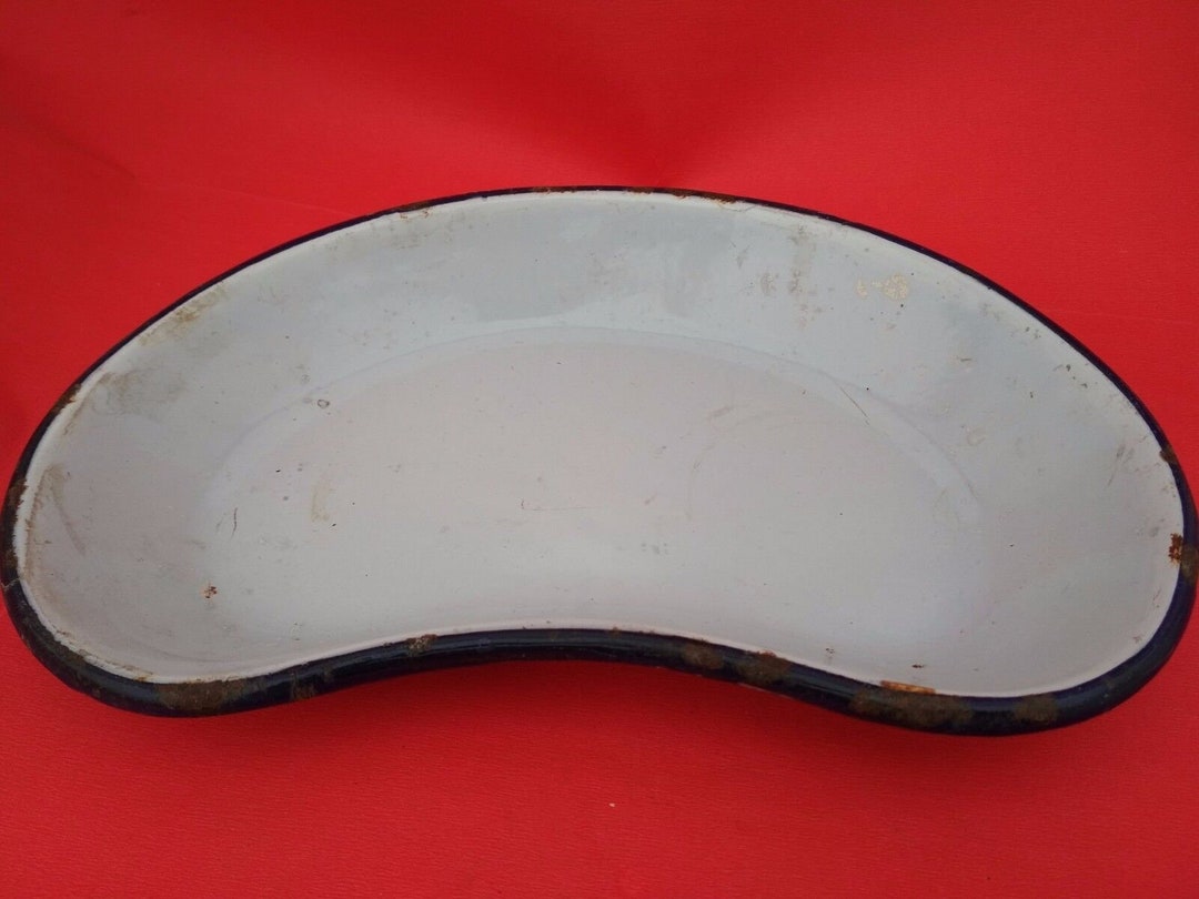Vintage White Blue Enamelware Deep Porcelain Tray Antique Surgical Pan ...