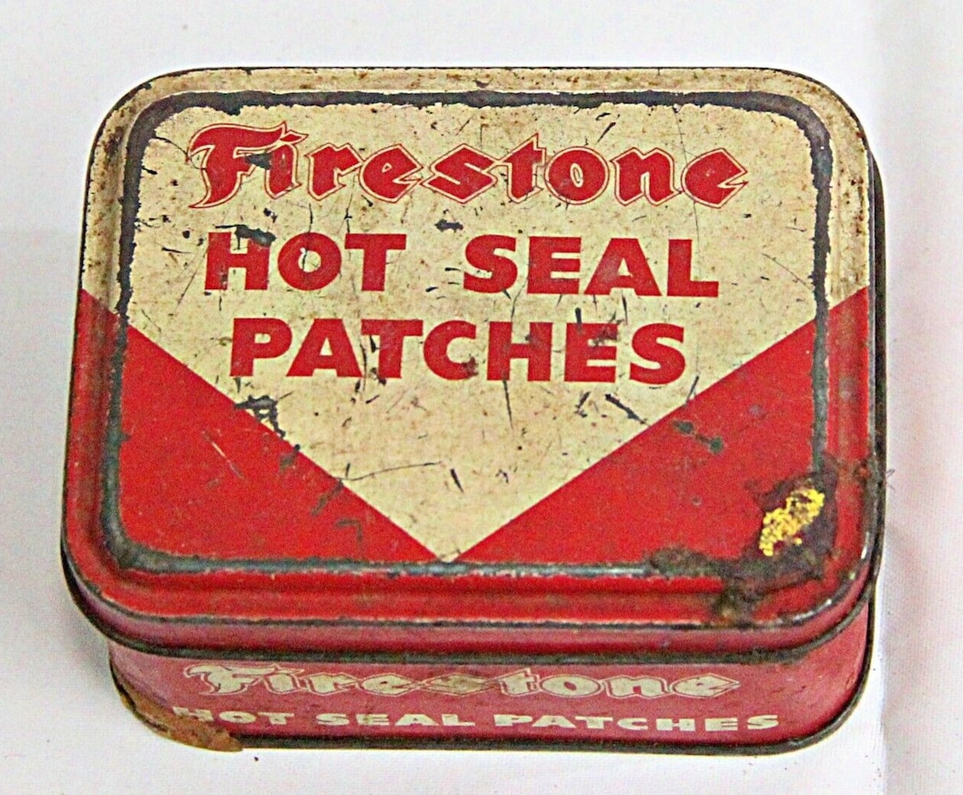 Vintage Firestone Hot Seal Patches Tin: Litho Print Automotive ...