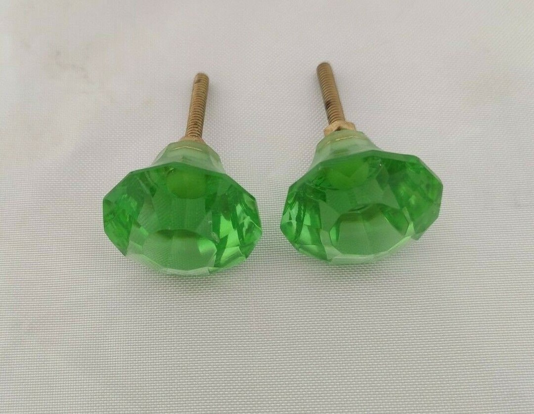 Set of 2 Vintage Style Green Glass Door Knobs Victorian Drawer Pulls ...