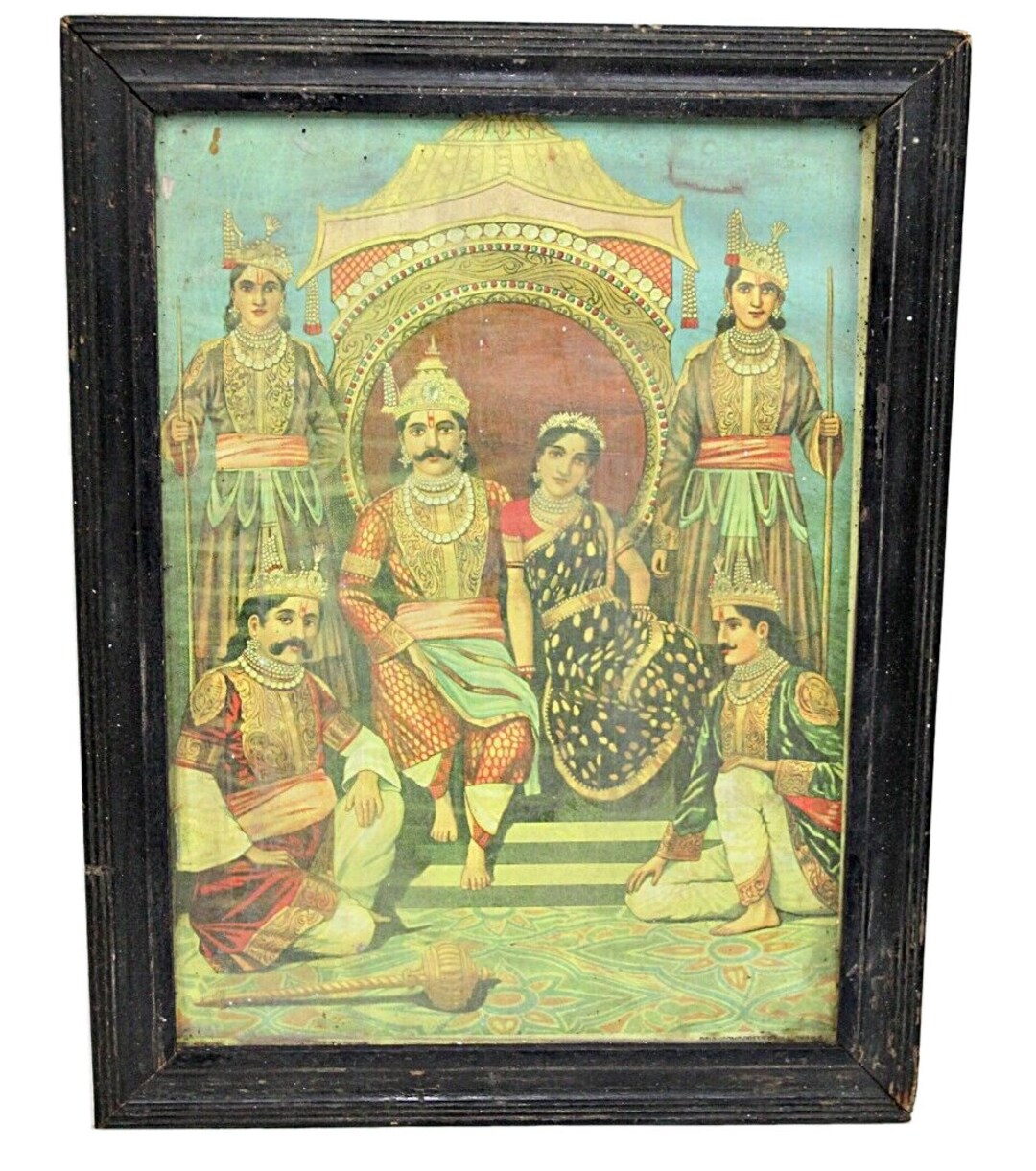 Old Vintage Raja Ravi Varma's panch Pandav & Draupadi Lithograph Well ...