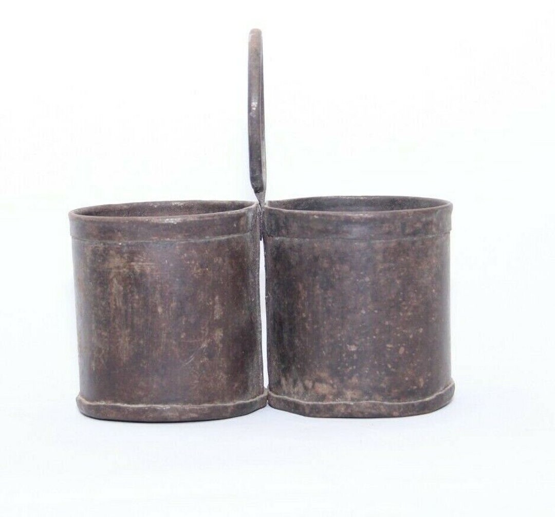 Vintage Hand Forged Iron Grain Pot: Rustic Indian Planter, Boho Decor ...