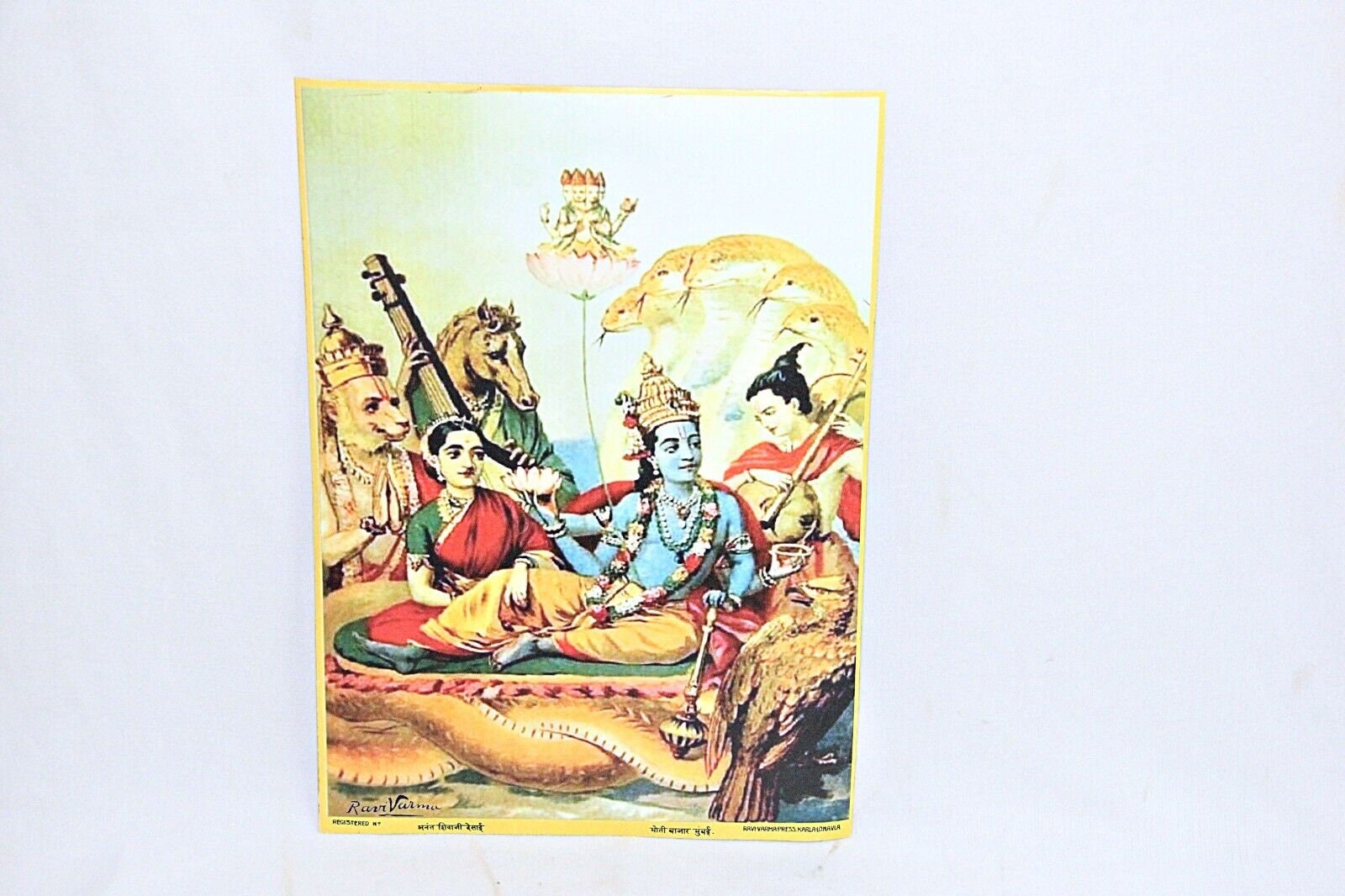 Raja Ravi Varma Reprint of Vishnu Reclining on the Snake Shesha Indian ...