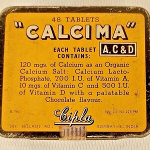Rare Vintage Calcima ACD Cipla Medicine Tin Empty Litho Box Antique ...
