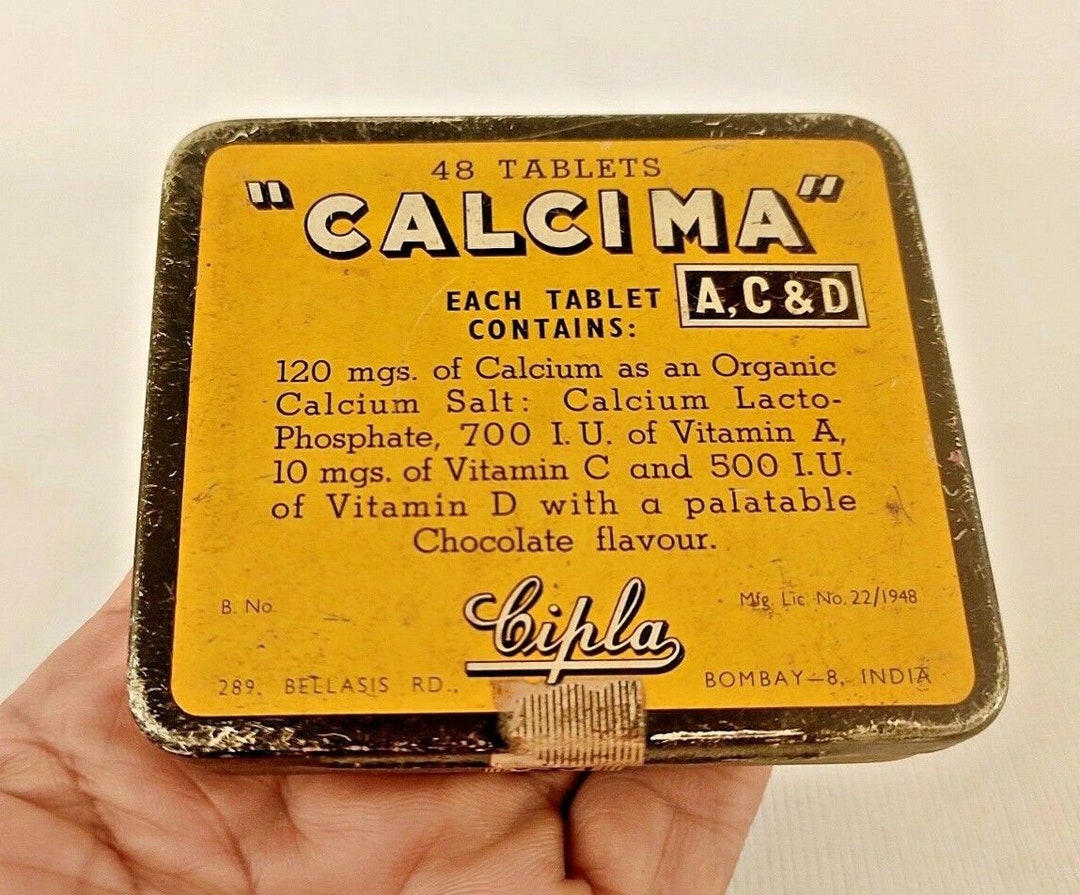 Rare Vintage Calcima ACD Cipla Medicine Tin Empty Litho Box Antique ...