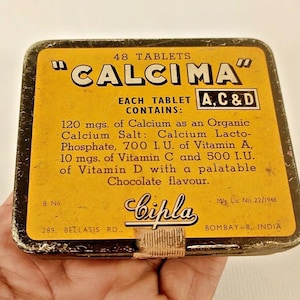 Rare Vintage Calcima ACD Cipla Medicine Tin Empty Litho Box Antique ...