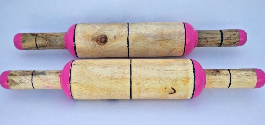 Handcrafted 2 Pcs Painted Wooden Craft Chapati Rolling Pin Set Belan ...
