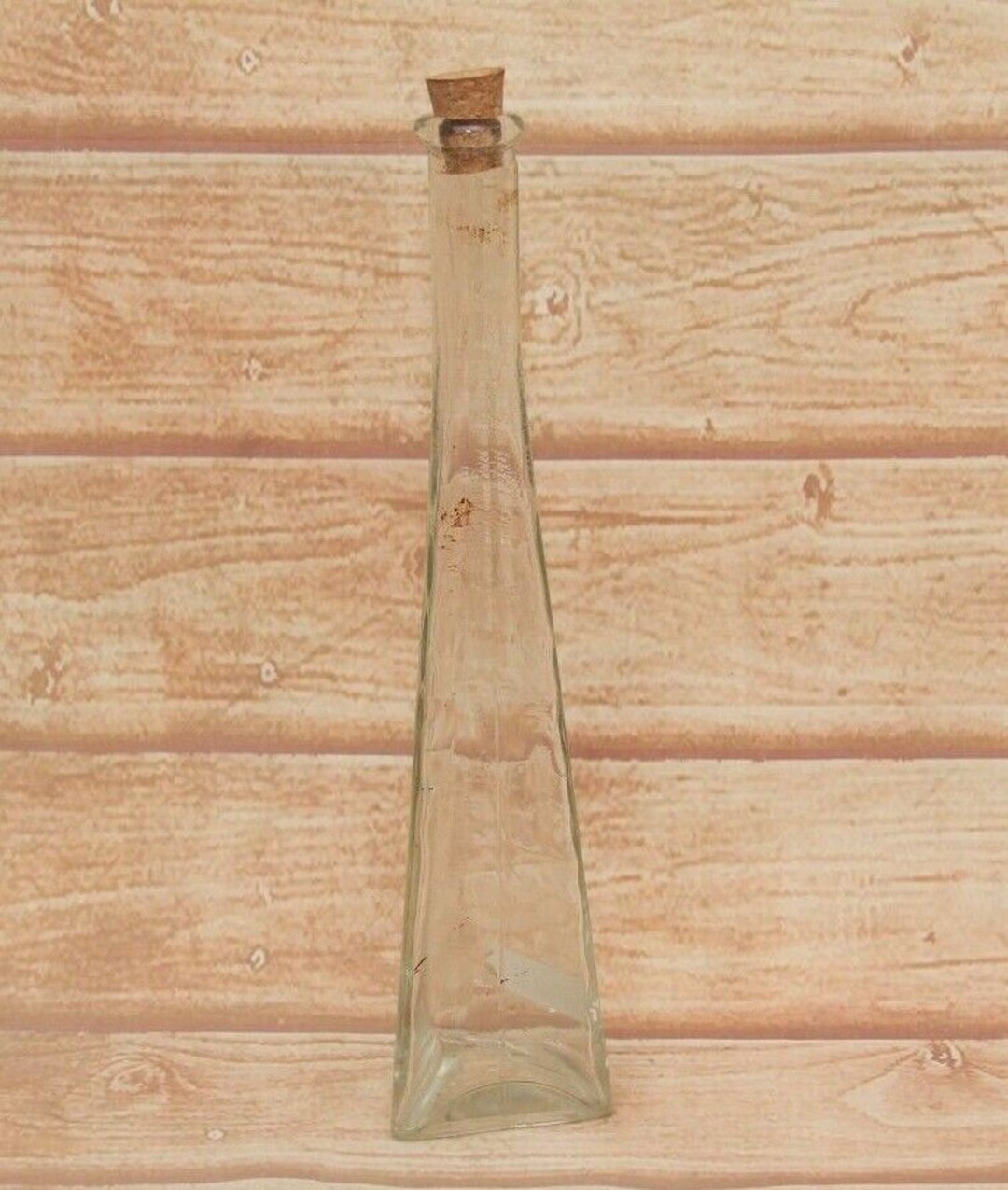 Vintage Clear Glass Triangle Bottle: Collectible Home Decor (12.2 Inch ...
